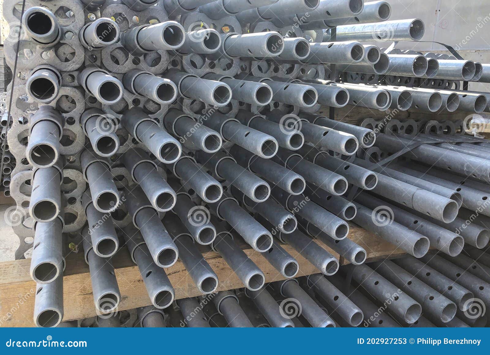Scaffolding Parts at Construction Site. Auxillary Construction ...