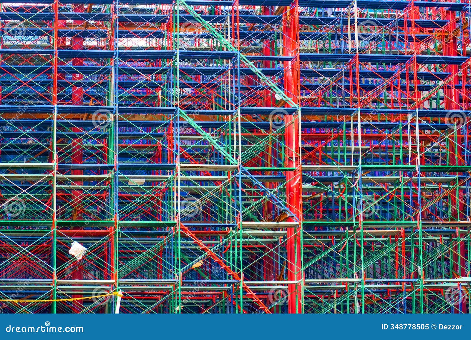 Scaffolding Red Blue on a Construction Site of a New Building Stock ...