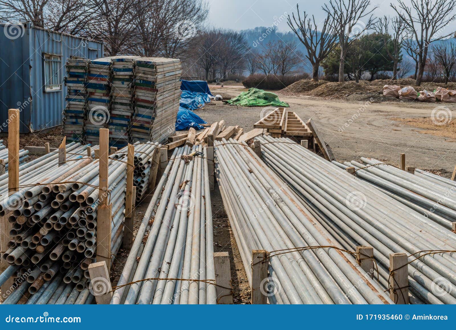 Scaffolding Rods and Platform Sections Stock Photo - Image of entire ...