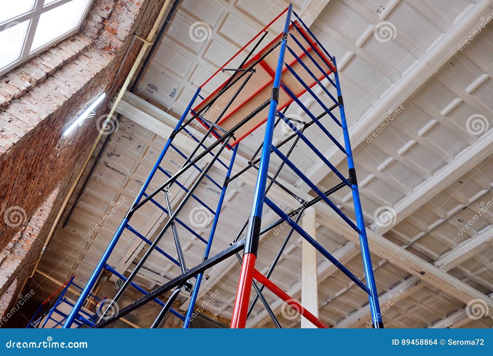 Scaffolding in the room stock photo. Image of roof, plant - 89458864