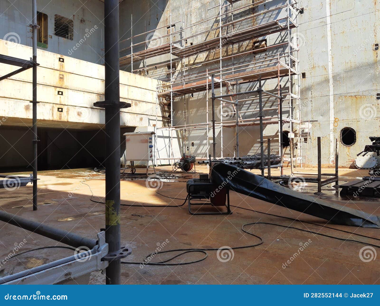 Scaffolding on a Ship in the Cargo Hold at Gdansk Shipyard in Poland ...