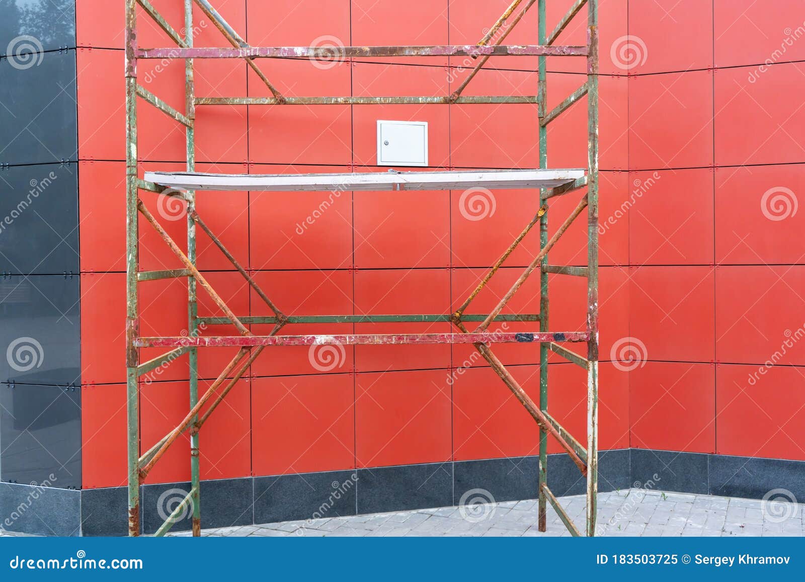 Scaffolding Stands Near the Wall of the Ventilated Facade Stock Image ...