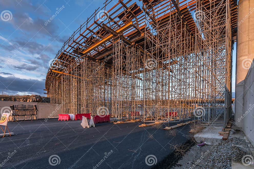 Scaffolding Structure in the Construction of a Flyover Stock Photo ...