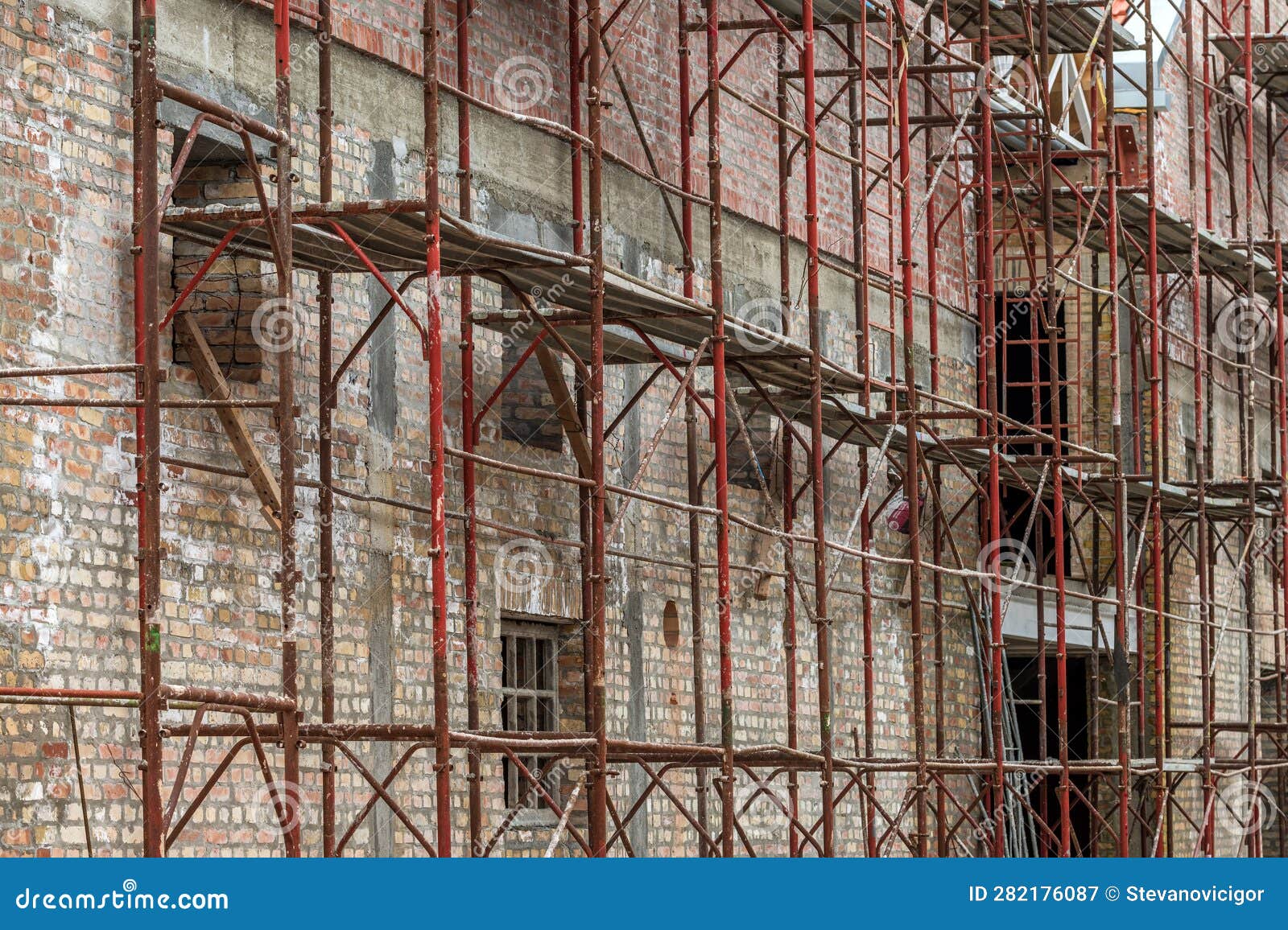 Scaffolding Structure on Construction Site, Renovation of an Old ...