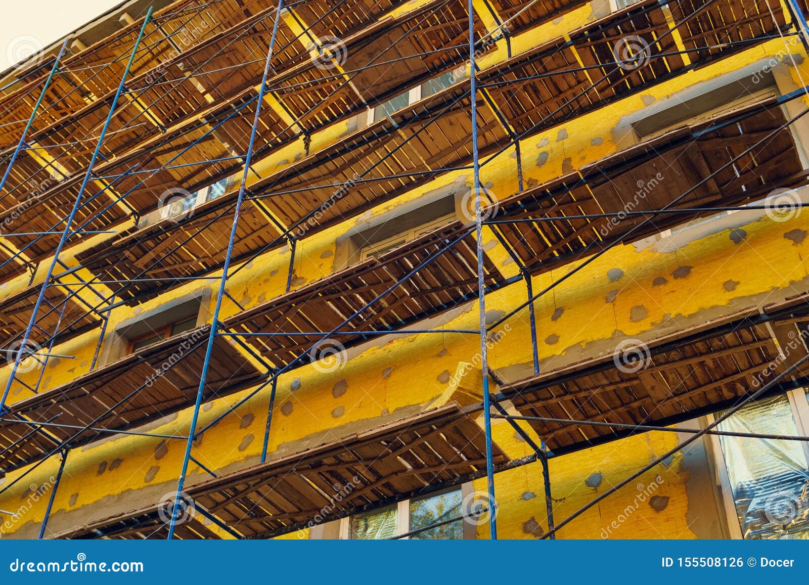 Scaffolding on the Wall of a Building Stock Photo - Image of windows ...