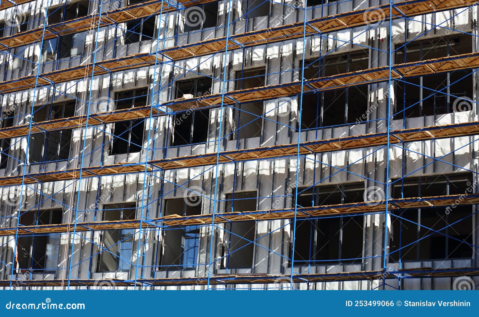 Scaffolding on the Wall of the House Stock Photo - Image of structure ...