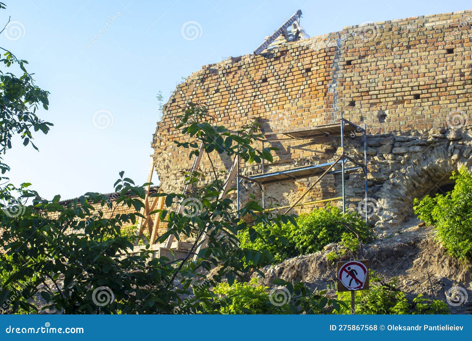 Scaffolding and Winch during the Restoration of the Wall of a Medieval ...
