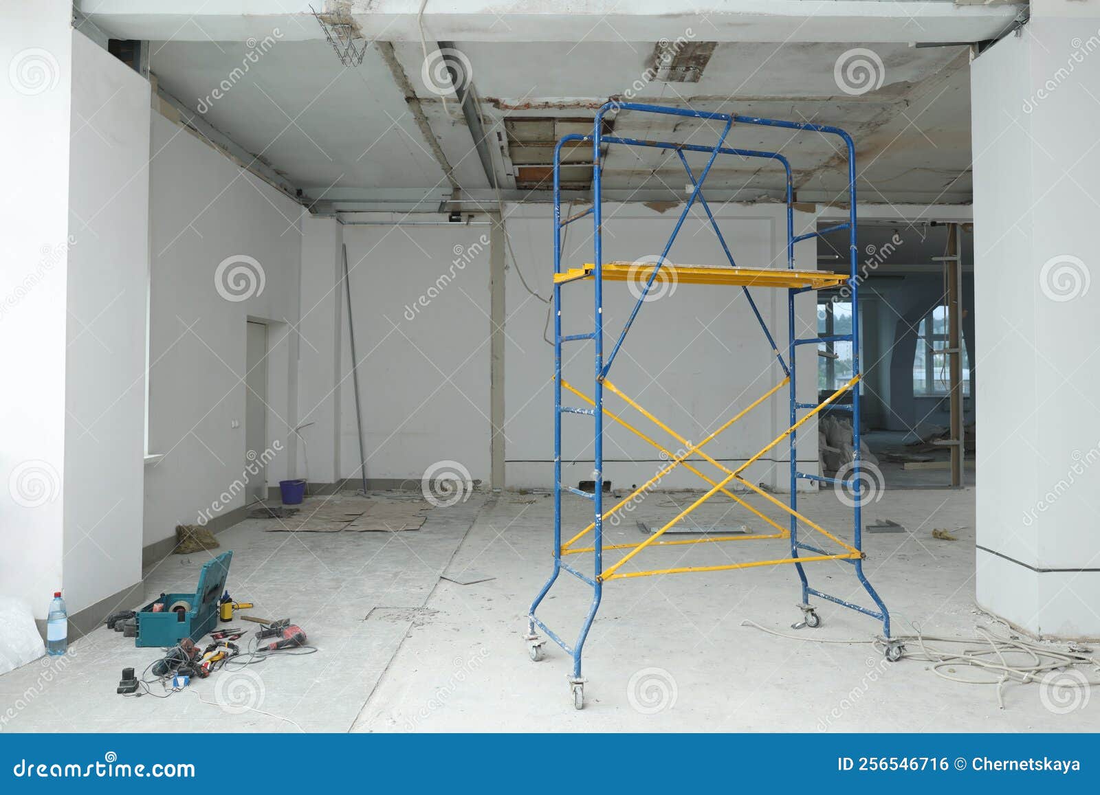 Scaffolds In Messy Room Prepared For Renovation Royalty-Free Stock ...