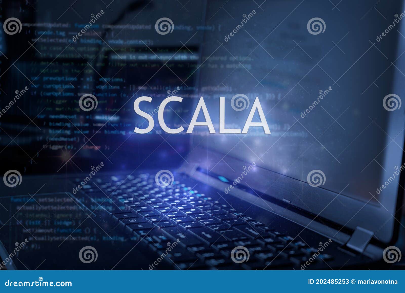 Scala Inscription Against Laptop And Code Background. Learn Scala Programming Language, Computer ...