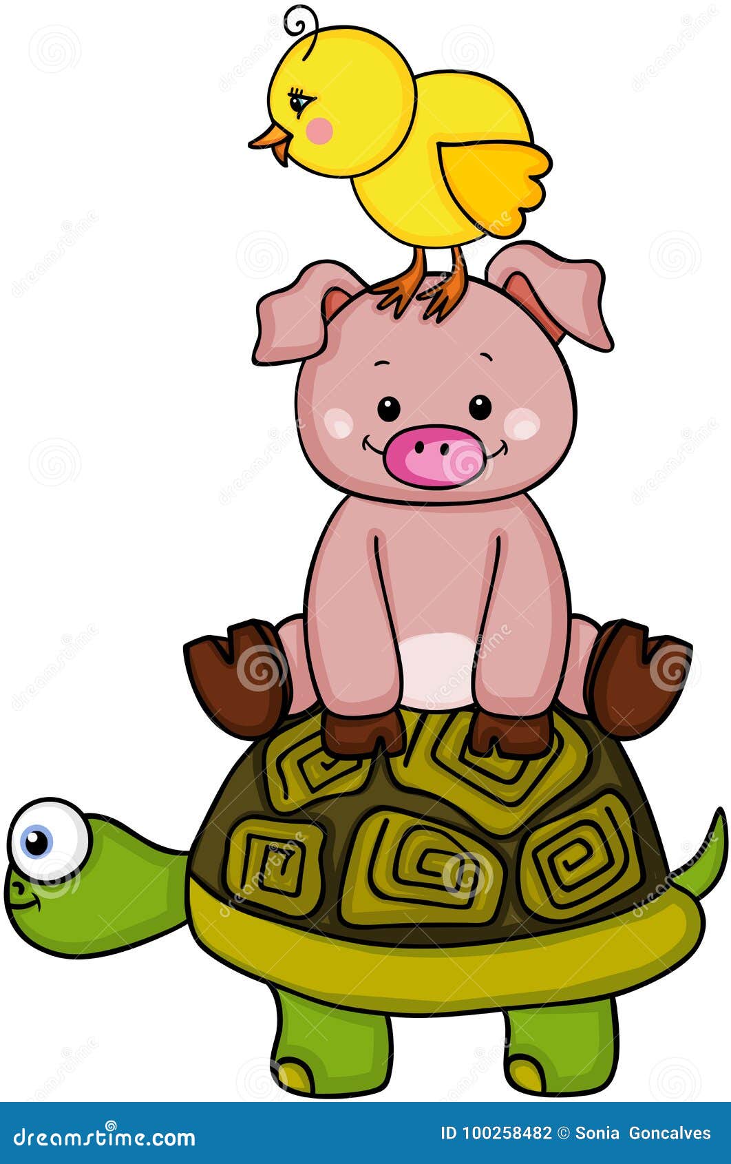 Stack of Chick with Pig and Turtle Stock Vector - Illustration of bird ...