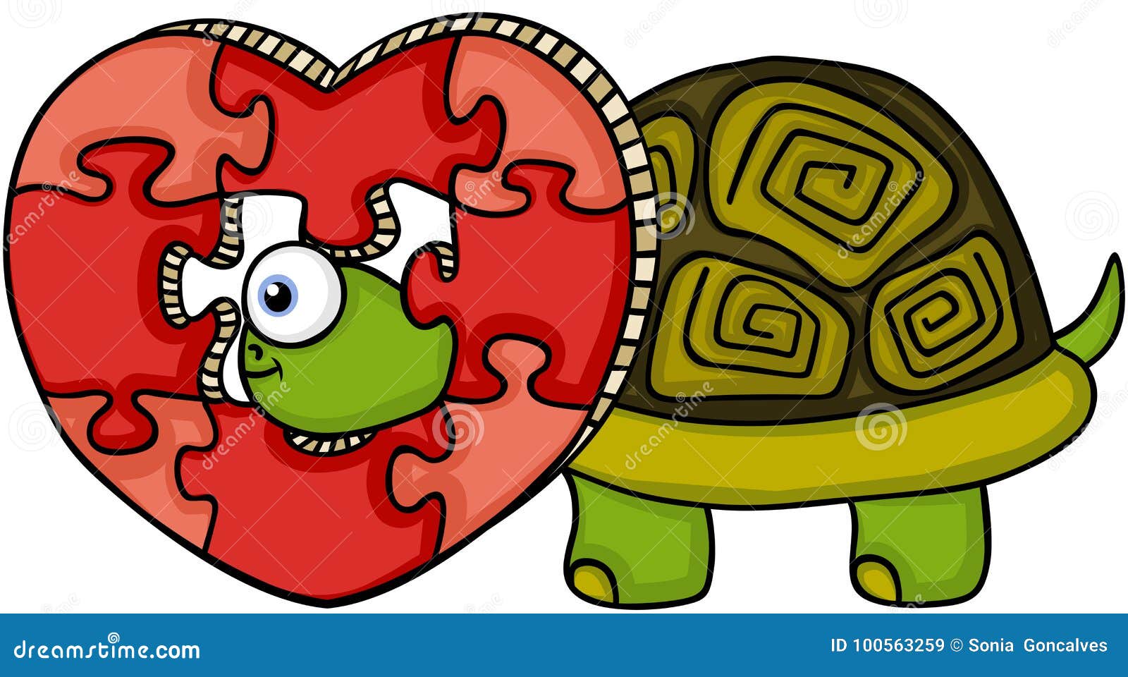 Turtle with Heart Shaped Puzzle Stock Vector - Illustration of ...
