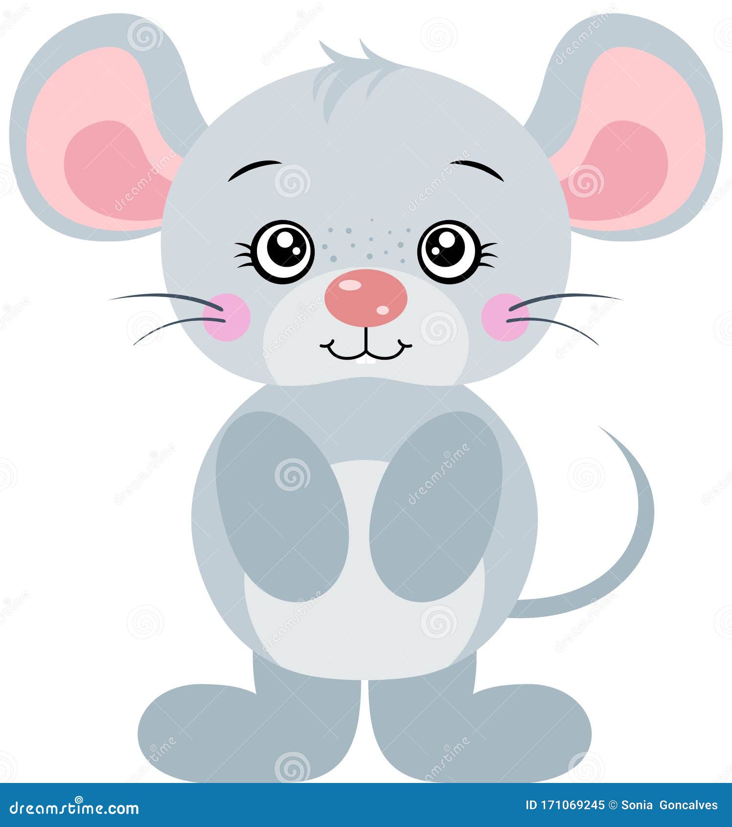 Cute Gray Mouse Isolated On White Stock Vector - Illustration of child ...