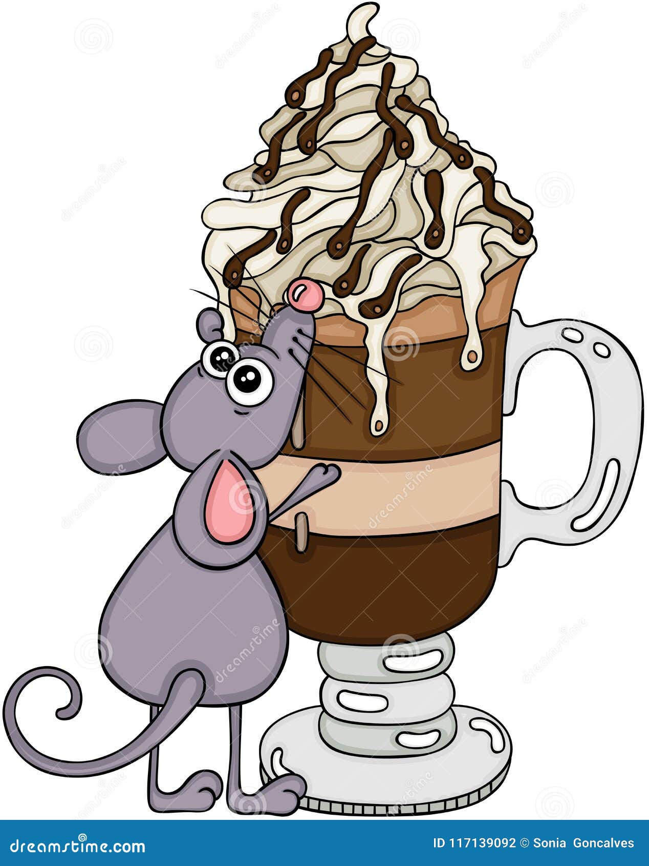 Cute Mouse with a Coffee Cup Cappuccino Latte with Cream Stock Vector ...