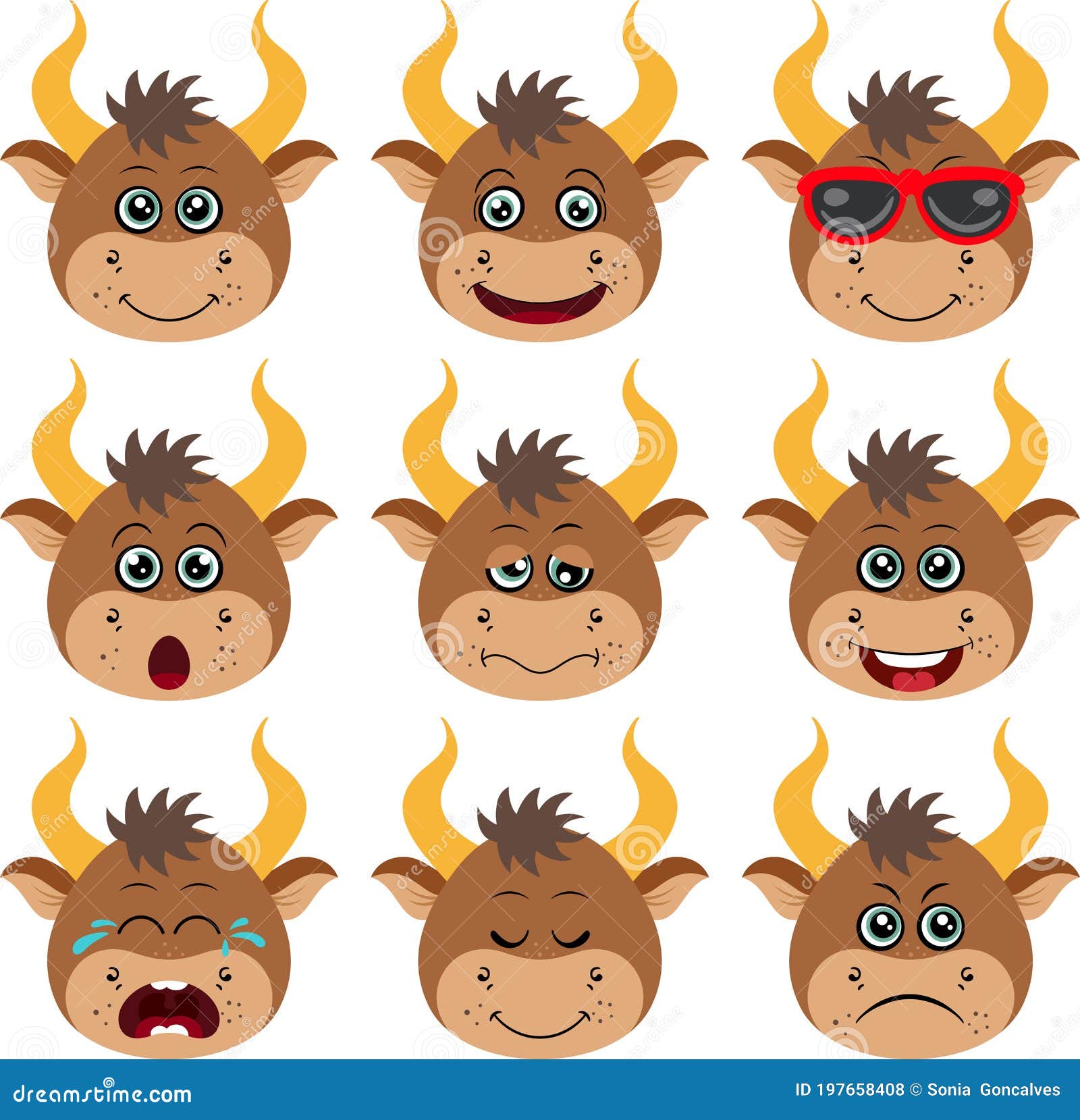 Faces of Ox with Feature a Different Expressions Stock Vector ...