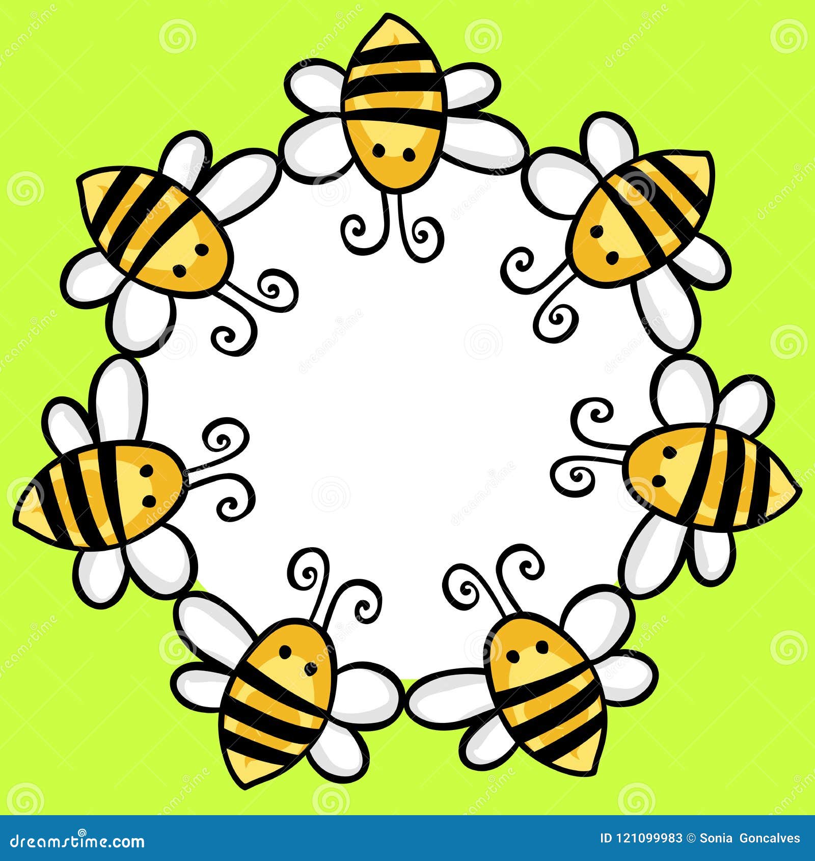 Flying bees round frame stock vector. Illustration of animal - 121099983