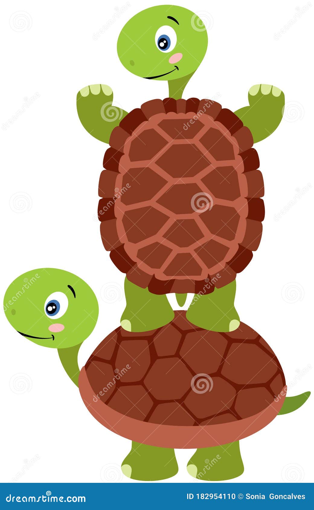 Funny Happy Two Turtles Stacked Stock Vector - Illustration of lovely ...