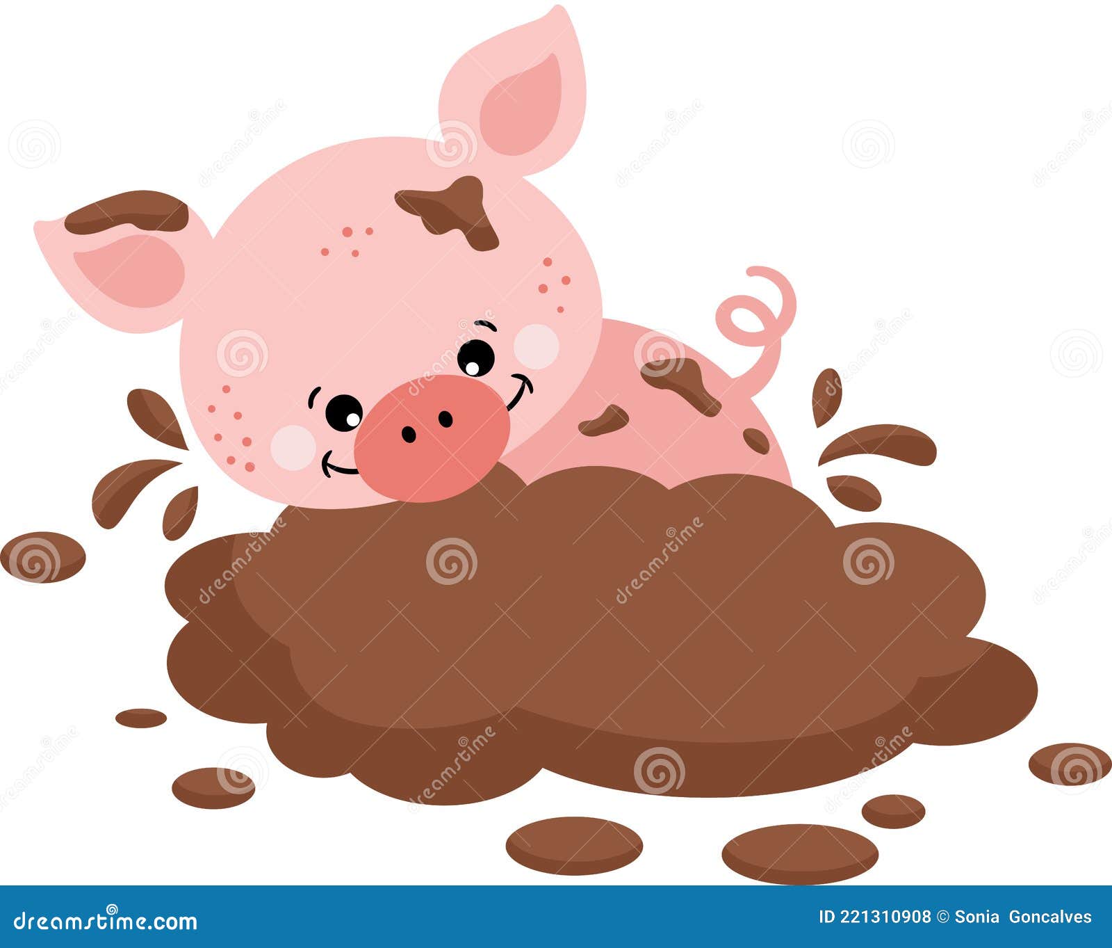 Funny Pig Playing in the Mud Stock Vector - Illustration of childhood ...