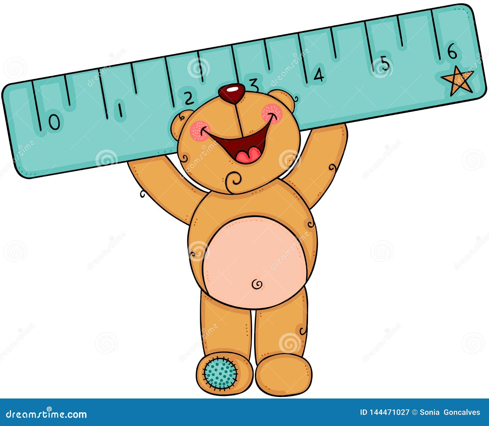 Happy Teddy Bear Holding A Blue Ruler Cartoon Vector | CartoonDealer ...