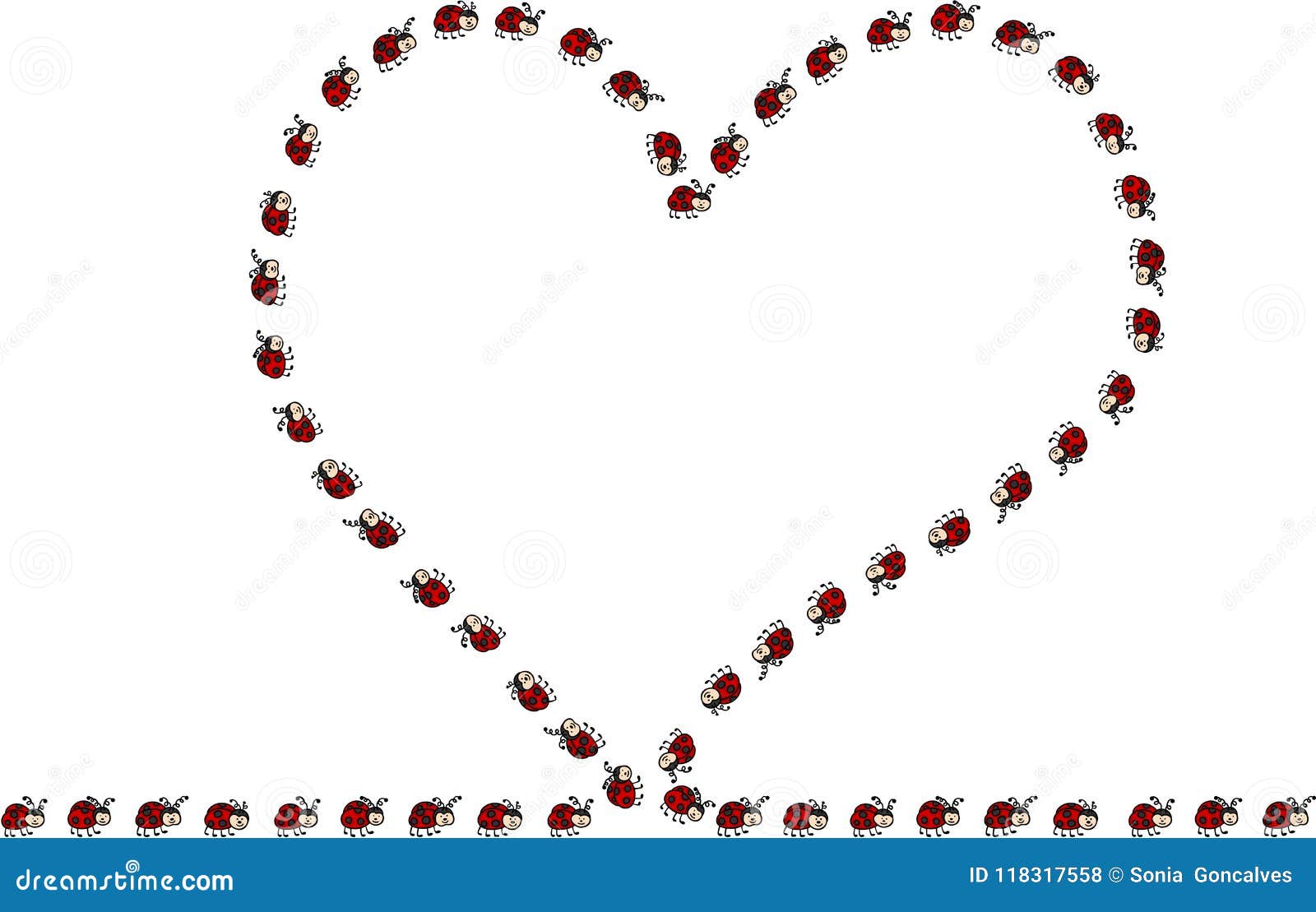 Heart made of ladybugs stock vector. Illustration of drawing - 118317558
