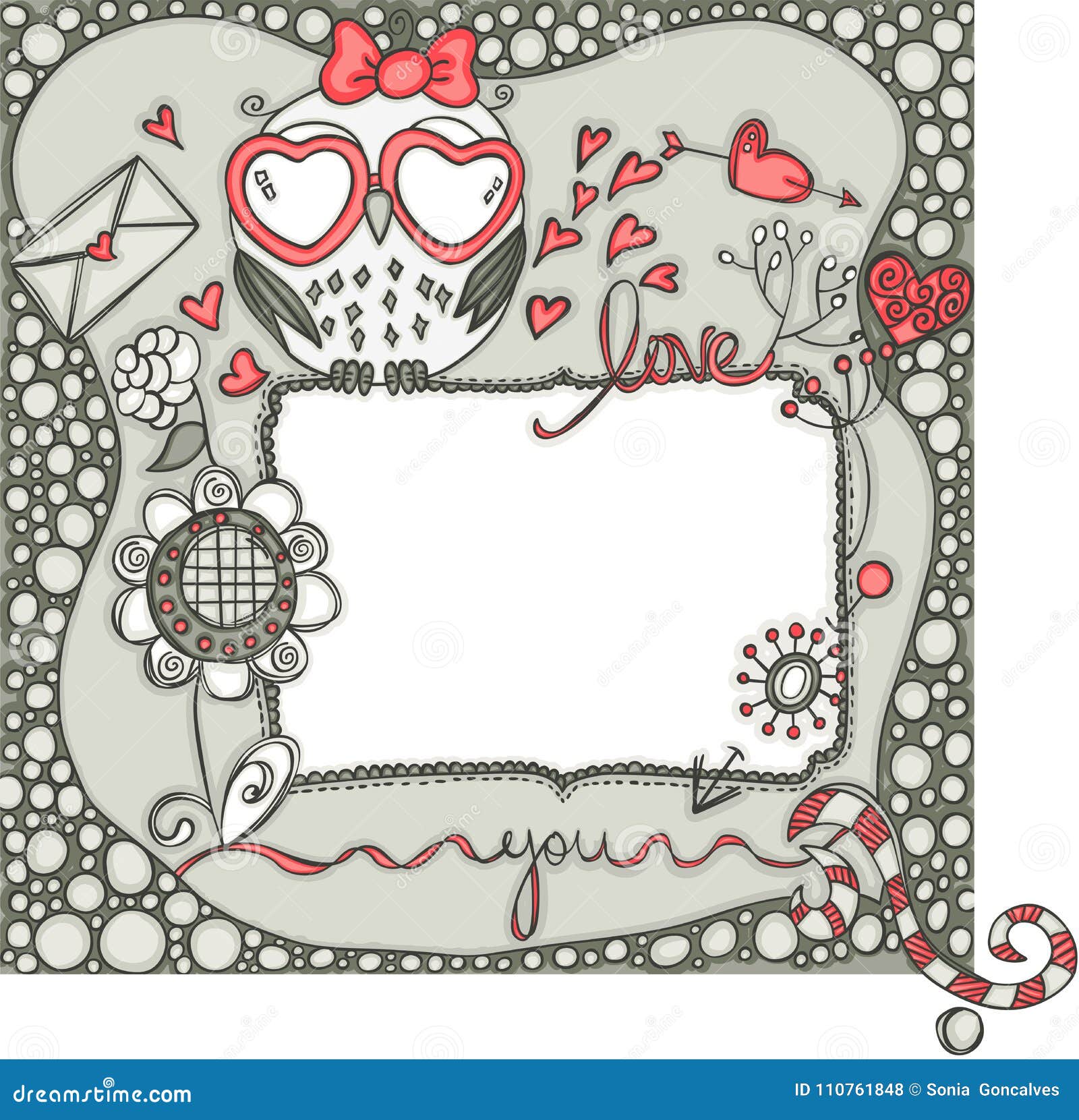Love layout frame with owl stock vector. Illustration of postcard ...