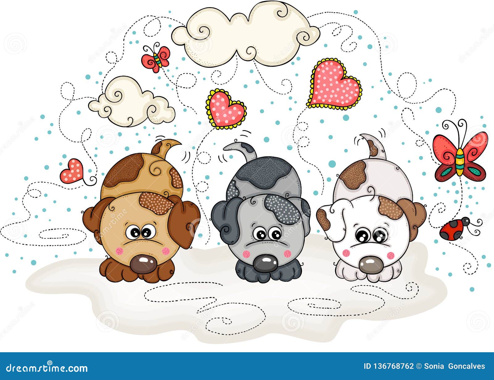 Loving Illustration with Three Dogs Stock Vector - Illustration of ...