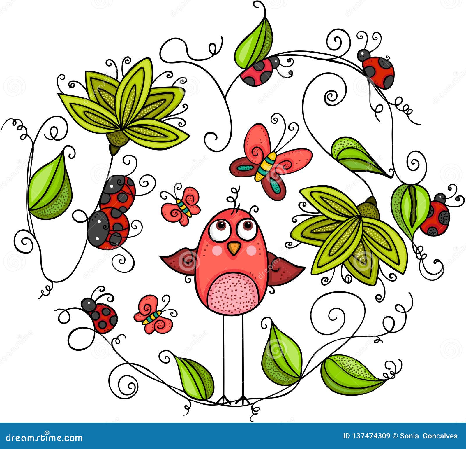 Spring Bird Illustration stock vector. Illustration of joyful - 137474309
