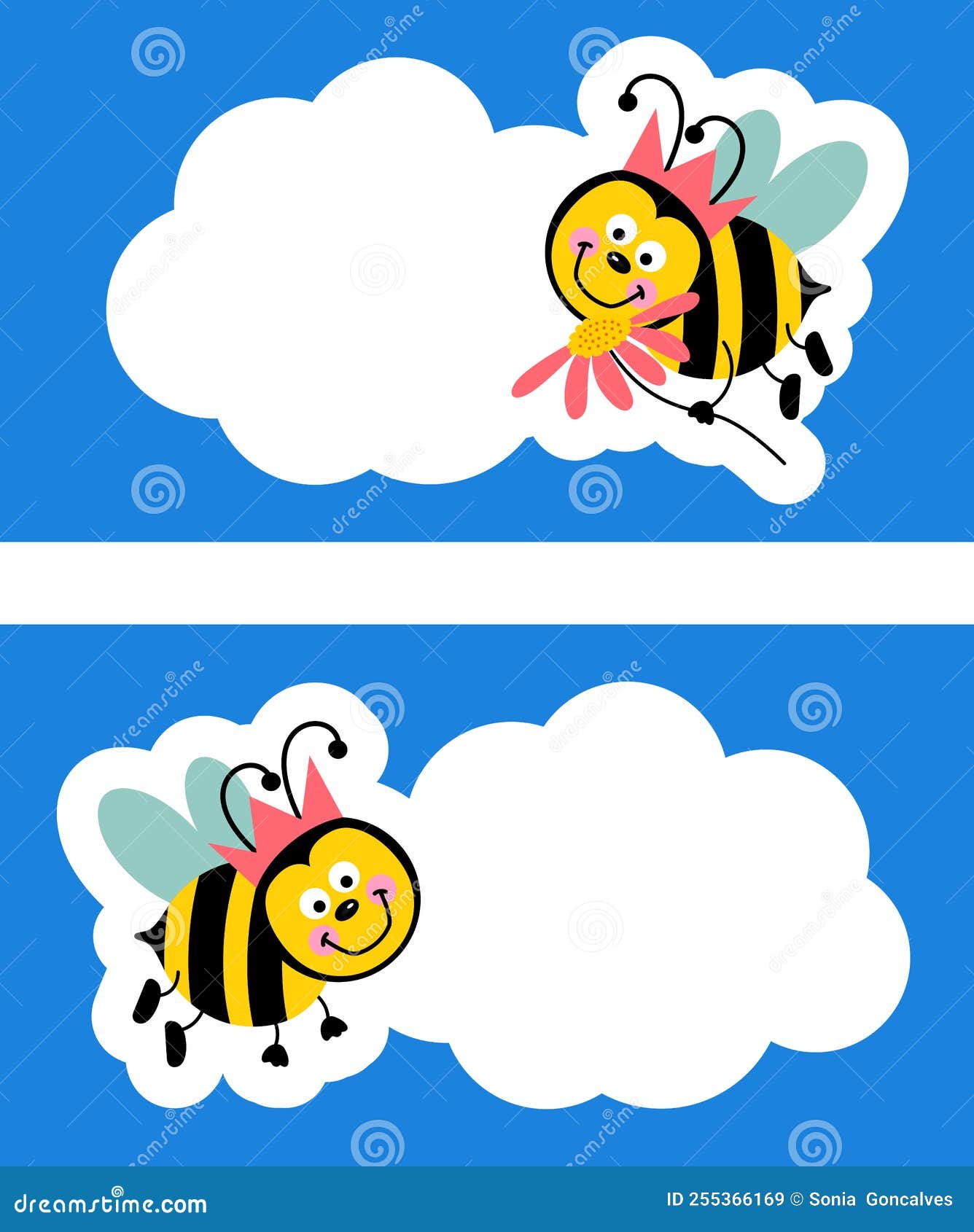 Two Cute Bee Card Tag Label Stock Vector - Illustration of friendship ...