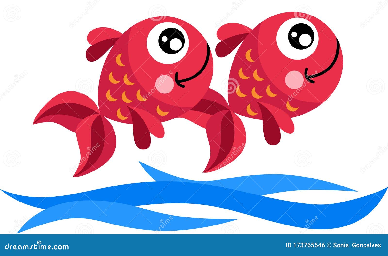 Two Cute Red Fishes and Waves Stock Vector - Illustration of wave ...