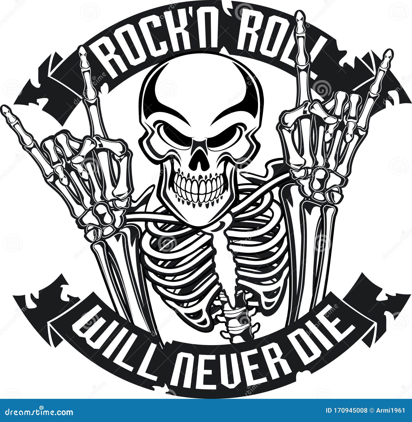 Skeleton Hands Gestures Rock And Roll Sign Of The Horns Vector ...