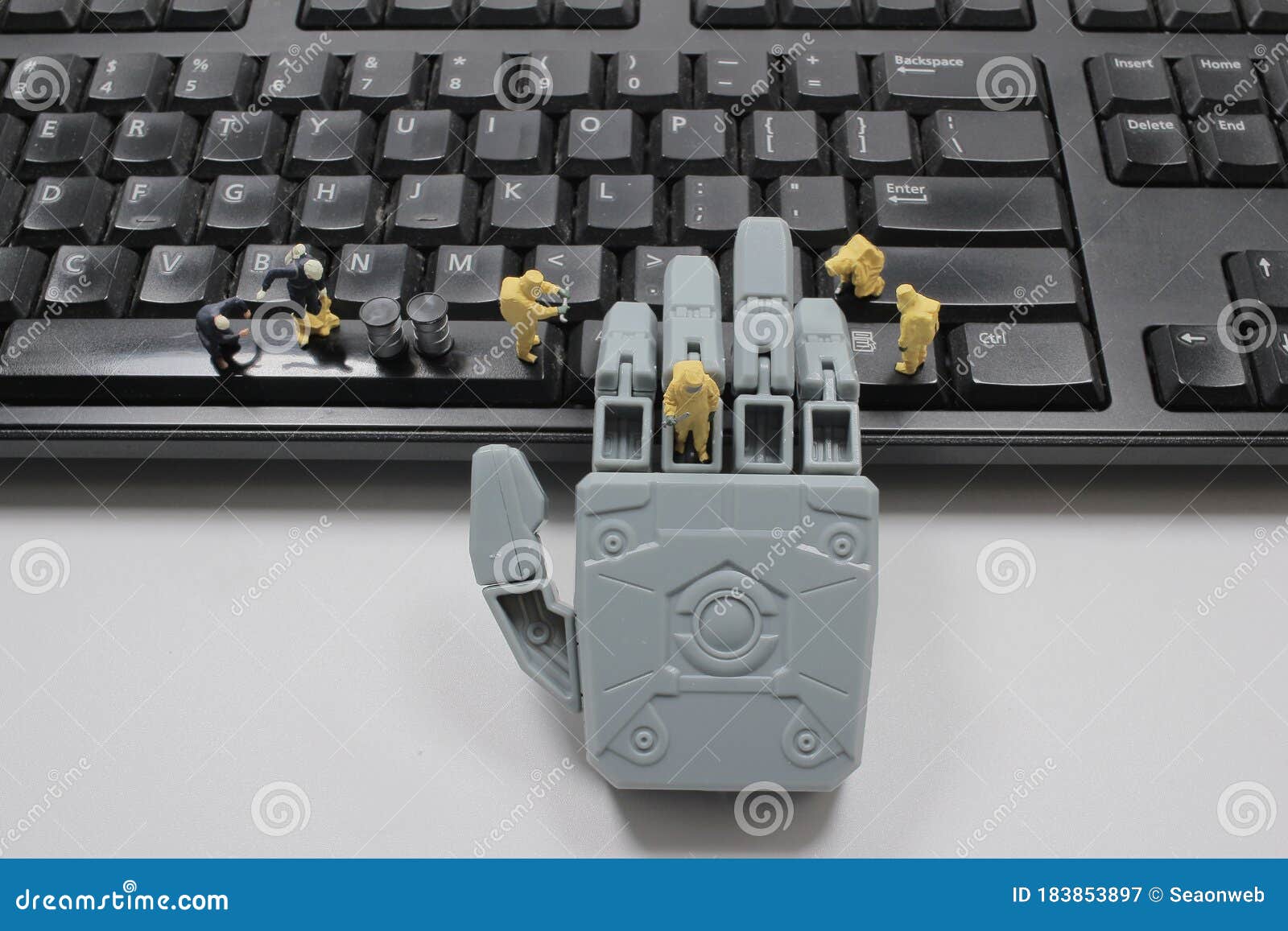 A Scale of Big Robot Hand Type Keyboard Stock Image - Image of keyboard ...