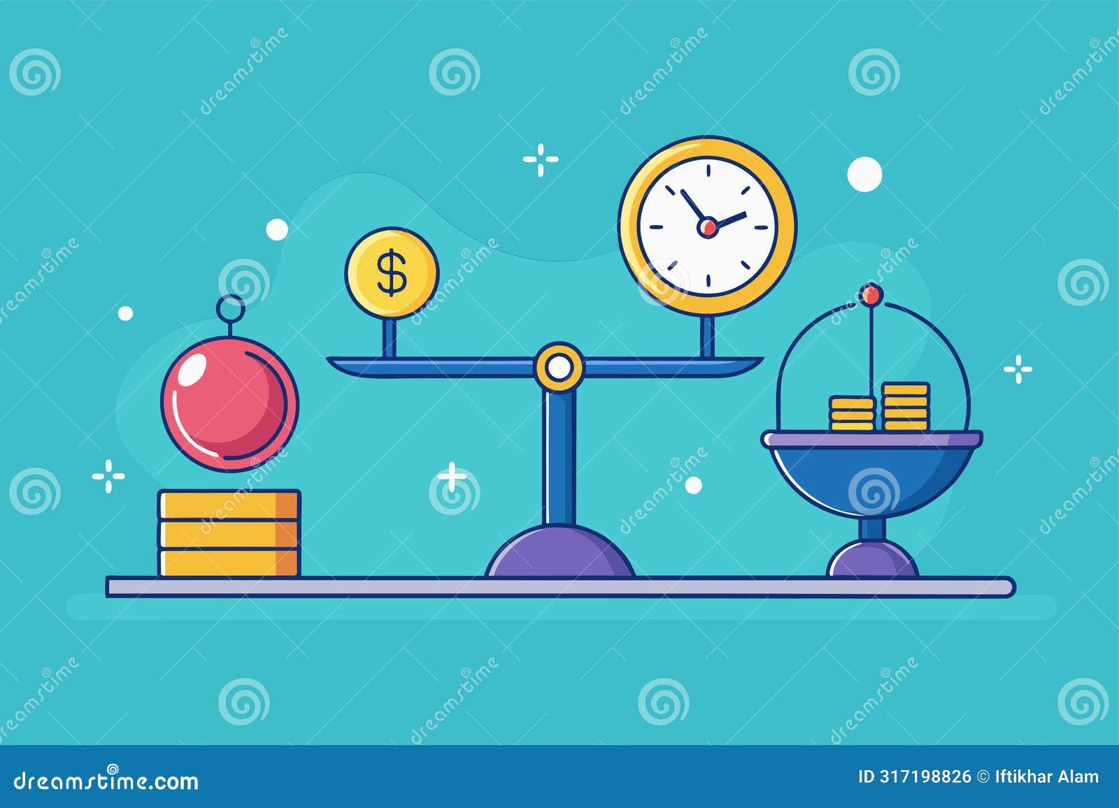 A Scale with a Clock and Money on it Symbolizing the Concept of Time is ...