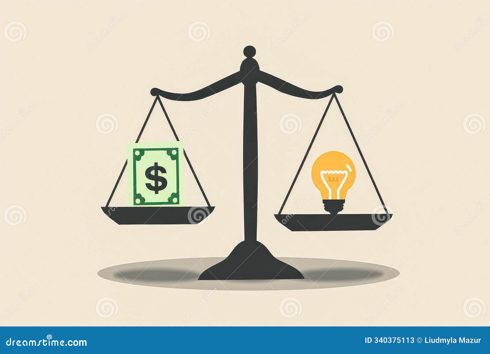 Scale with a Dollar Bill on One Side and a Light Bulb Stock Image ...