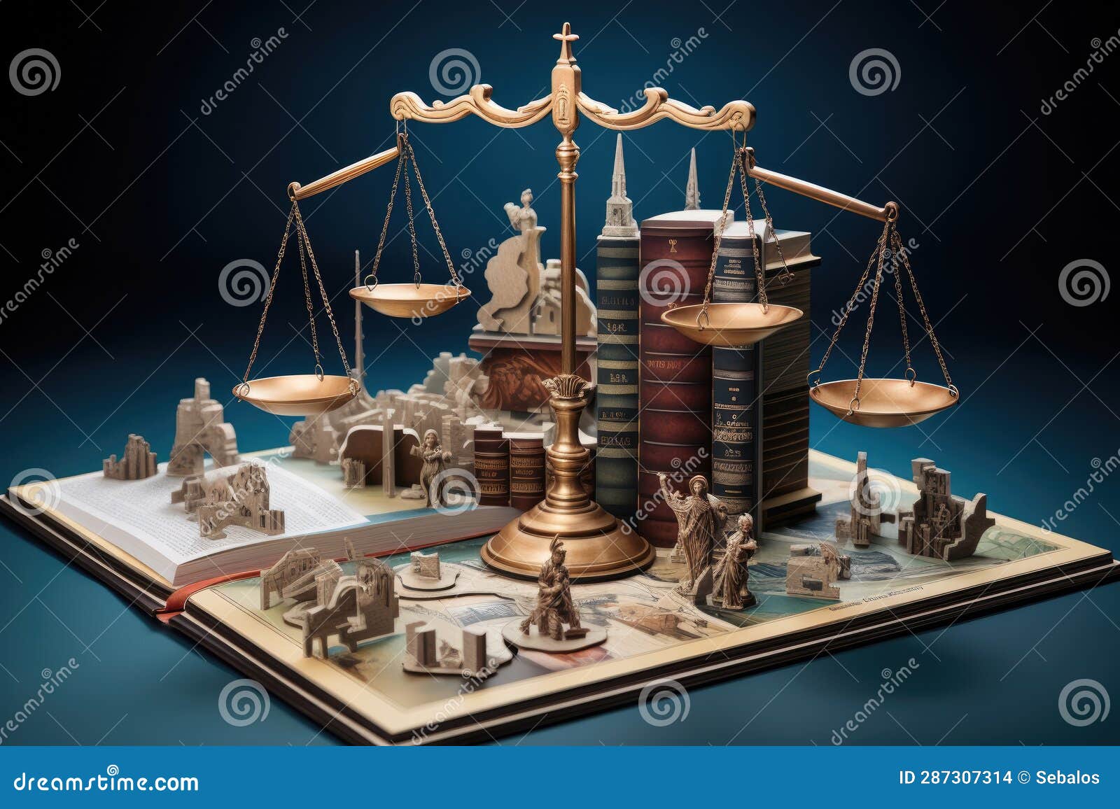 Scale of justice and books stock illustration. Illustration of open ...