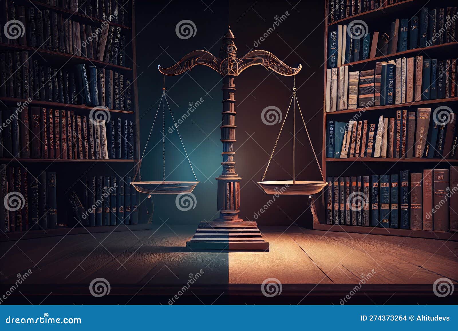Scale Of Justice, With One Side Filled With Books And The Other Empty ...