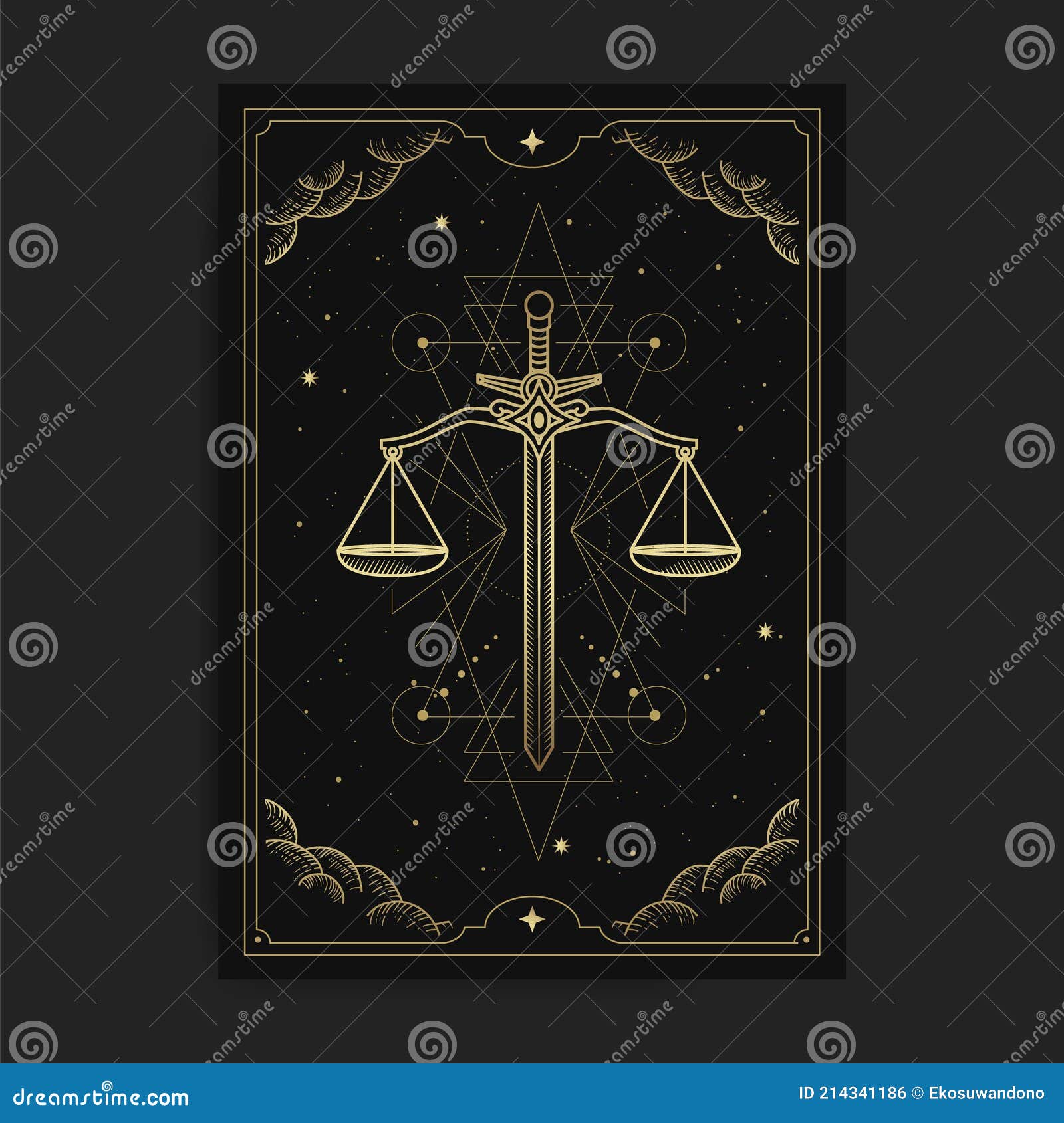 Scale of Justice, Sword Shape in Tarot Cards, Decorated with Golden ...