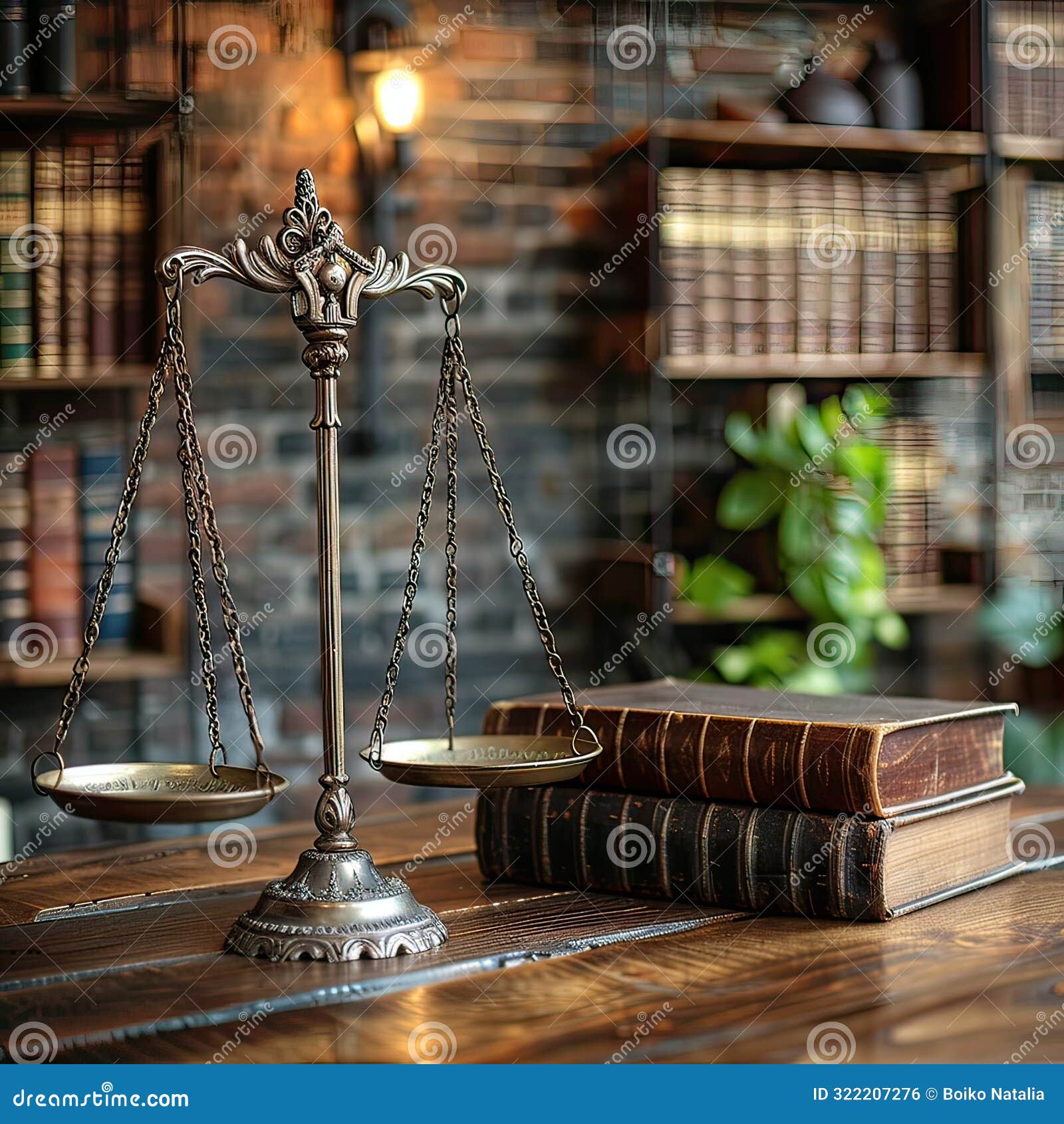 A Scale of Justice on a Table Next To a Stack of Books Stock Photo - Image of table, judgment ...