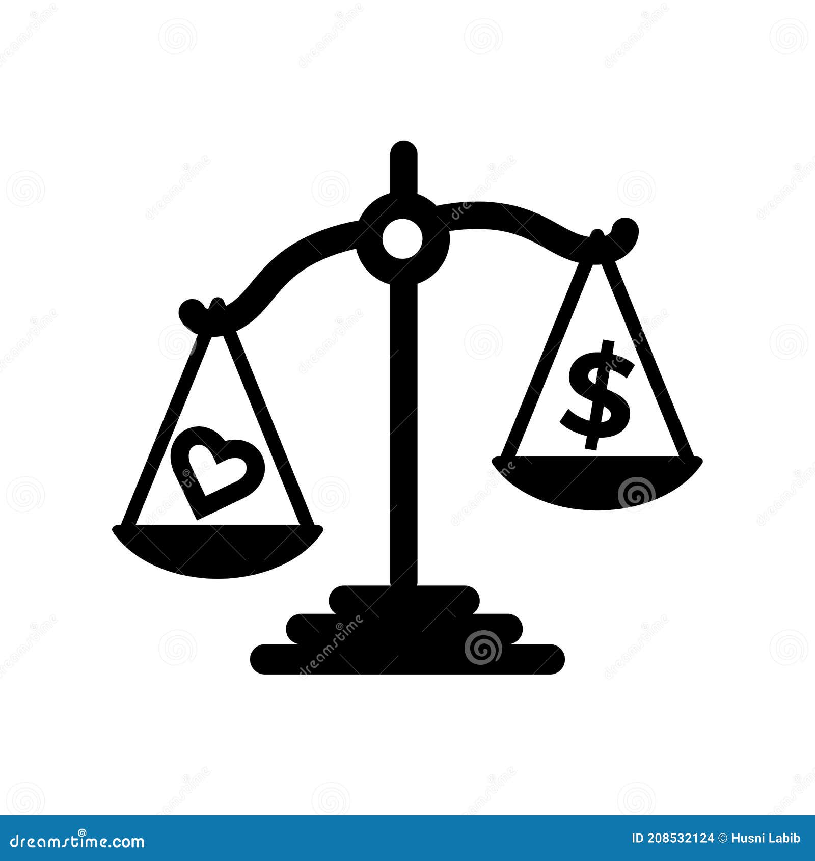 Scale Justice Vector Illustration with Heart and Money Icon. Stock ...