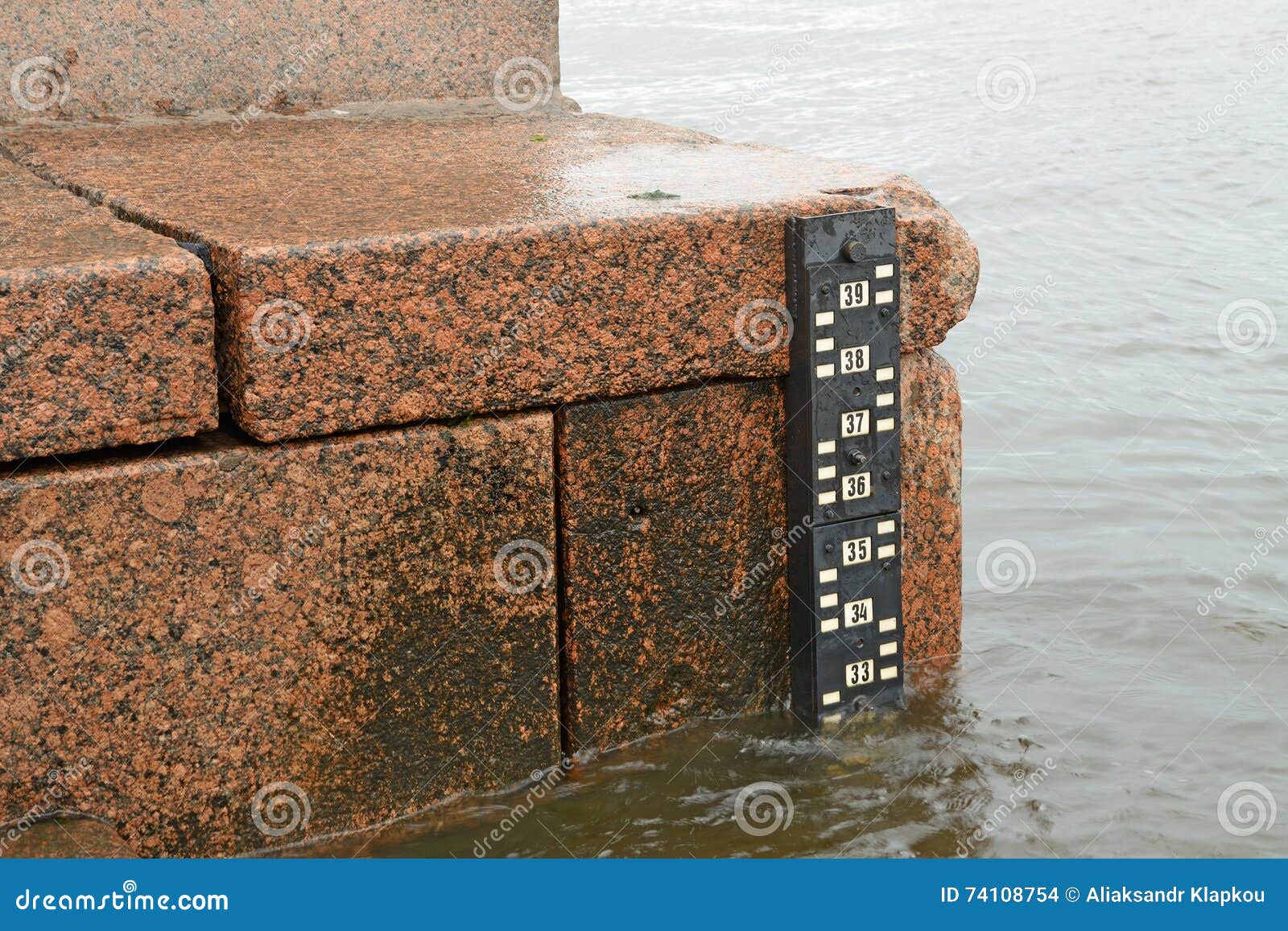 The Scale of the Level of Water in the River. Stock Photo - Image of ...