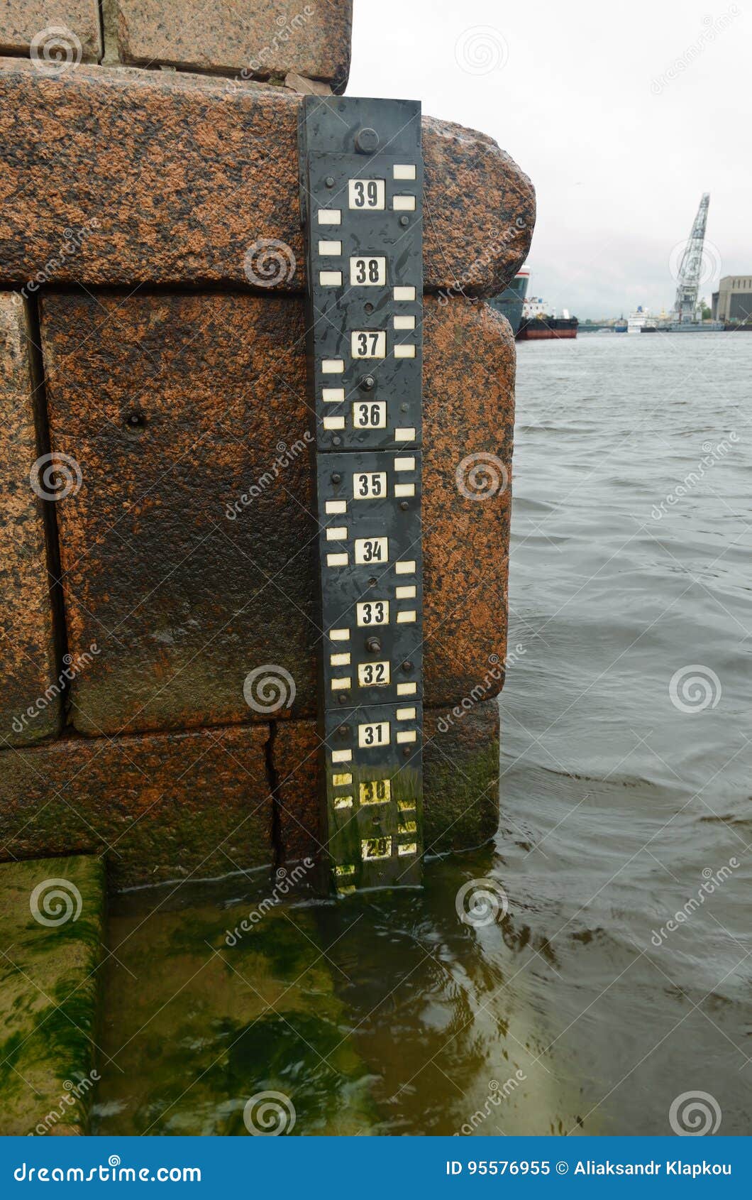 The Scale of the Level of Water in the River. Stock Image - Image of ...