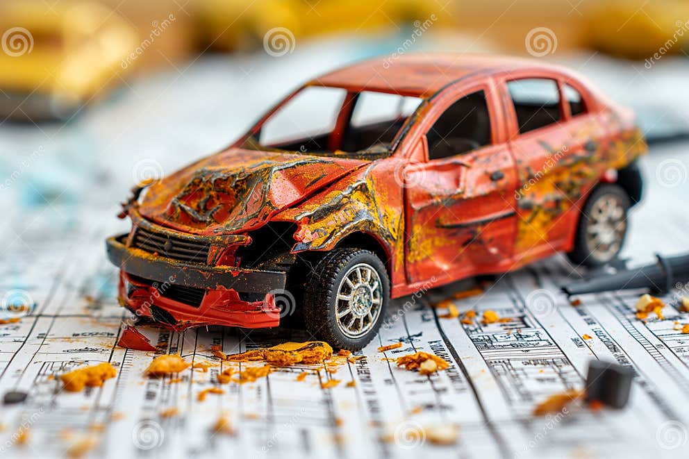 Scale Model of a Damaged Car on Blueprints Stock Image - Image of ...