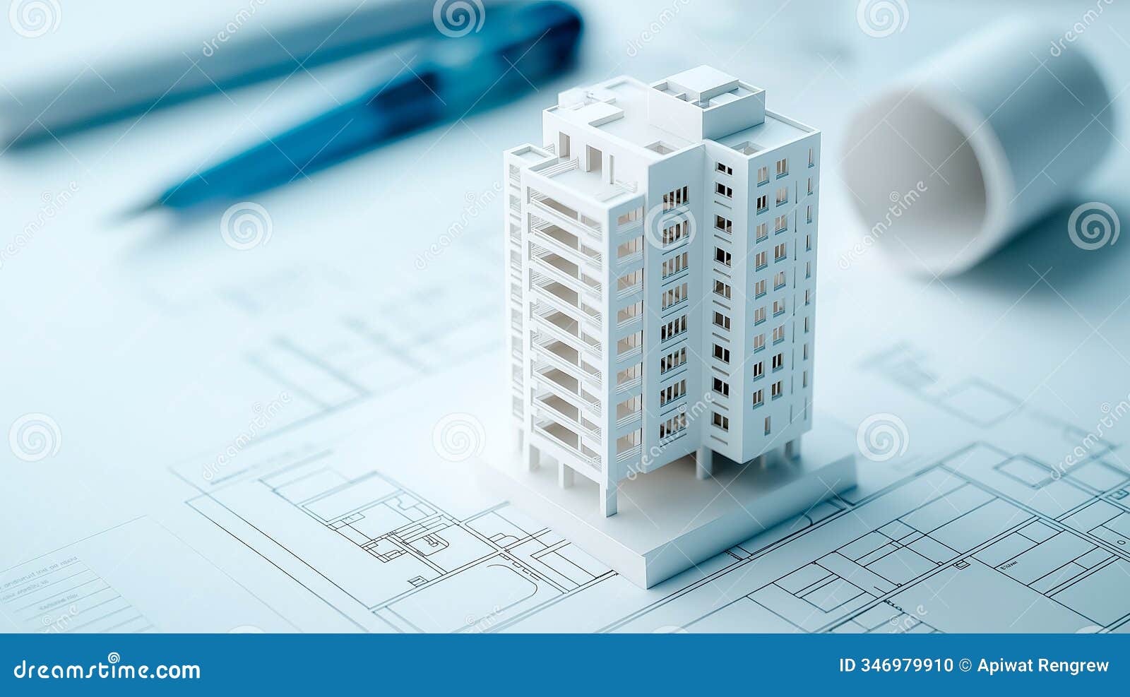 Scale Model of Modern High Rise Building Sits on Architectural ...