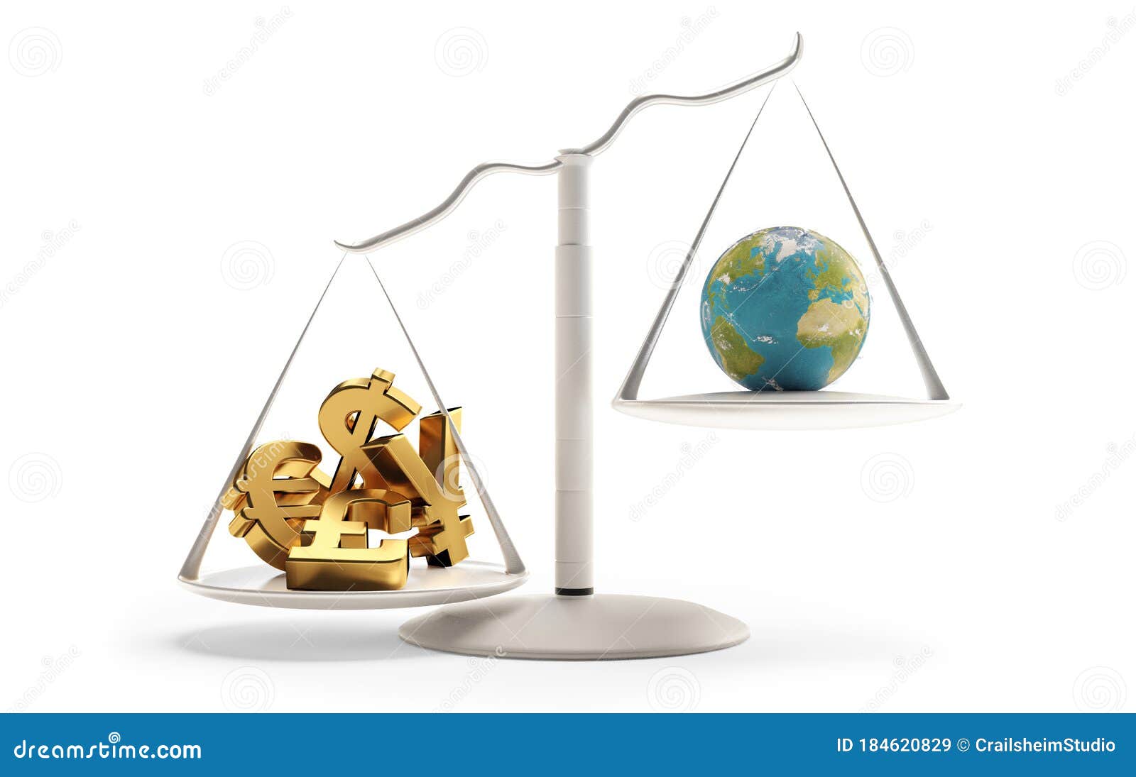 A Scale with Money and Planet Earth on the Other Side 3d-illustration ...