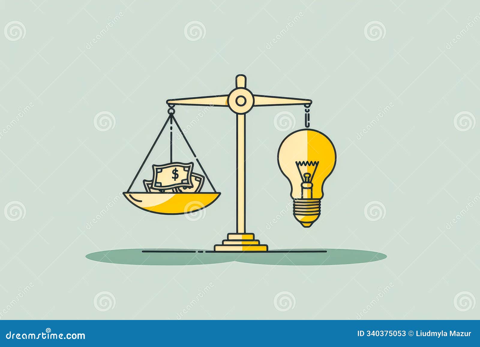 Scale with a Stack of Money on One Side and a Light Bulb on the Other ...