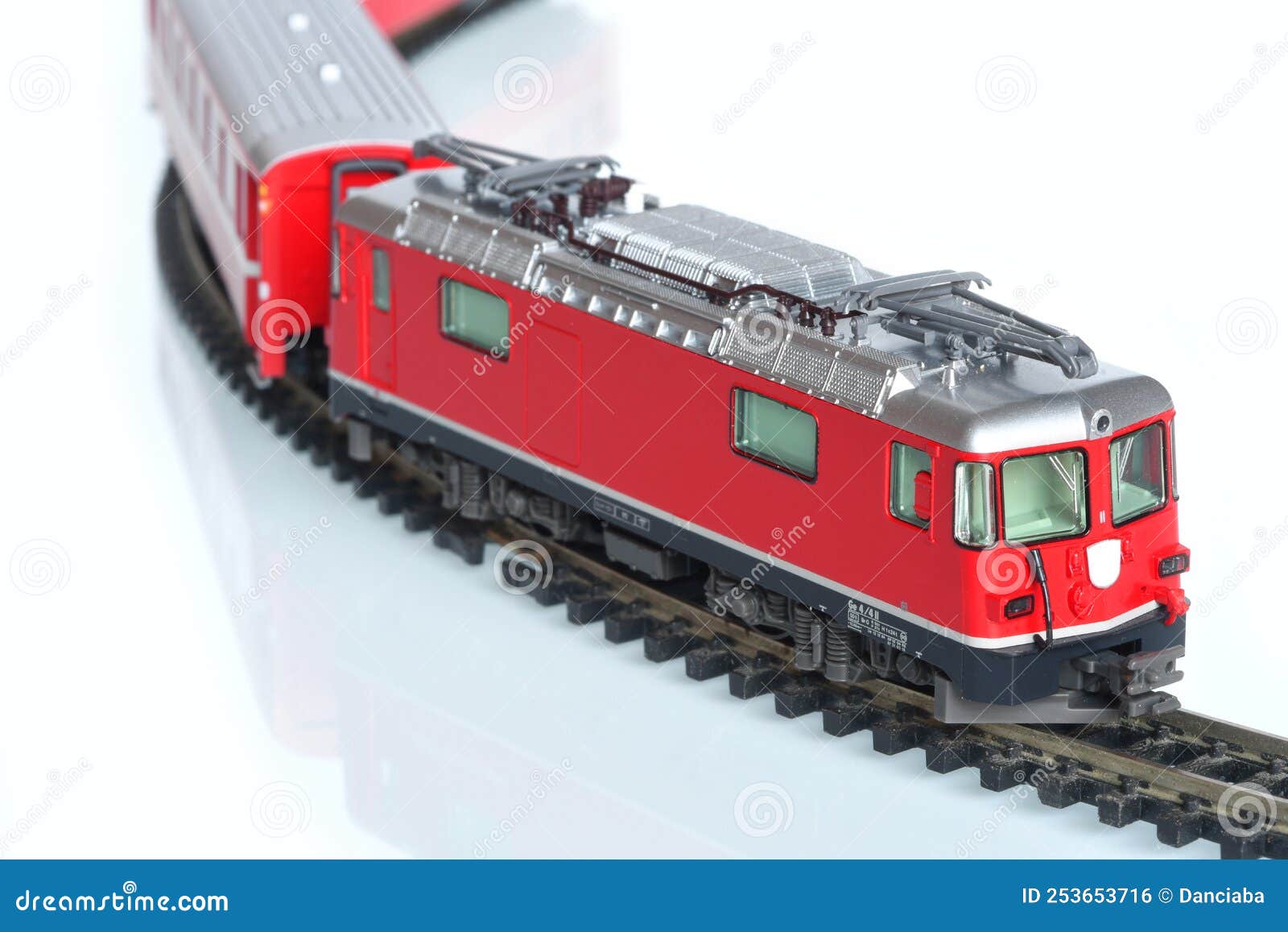 Scale Toy Model of Red Train Isolated on White Reflective Background ...