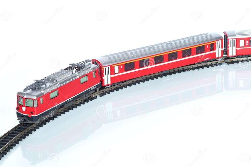 Scale Toy Model of Red Train Isolated on White Reflective Background ...