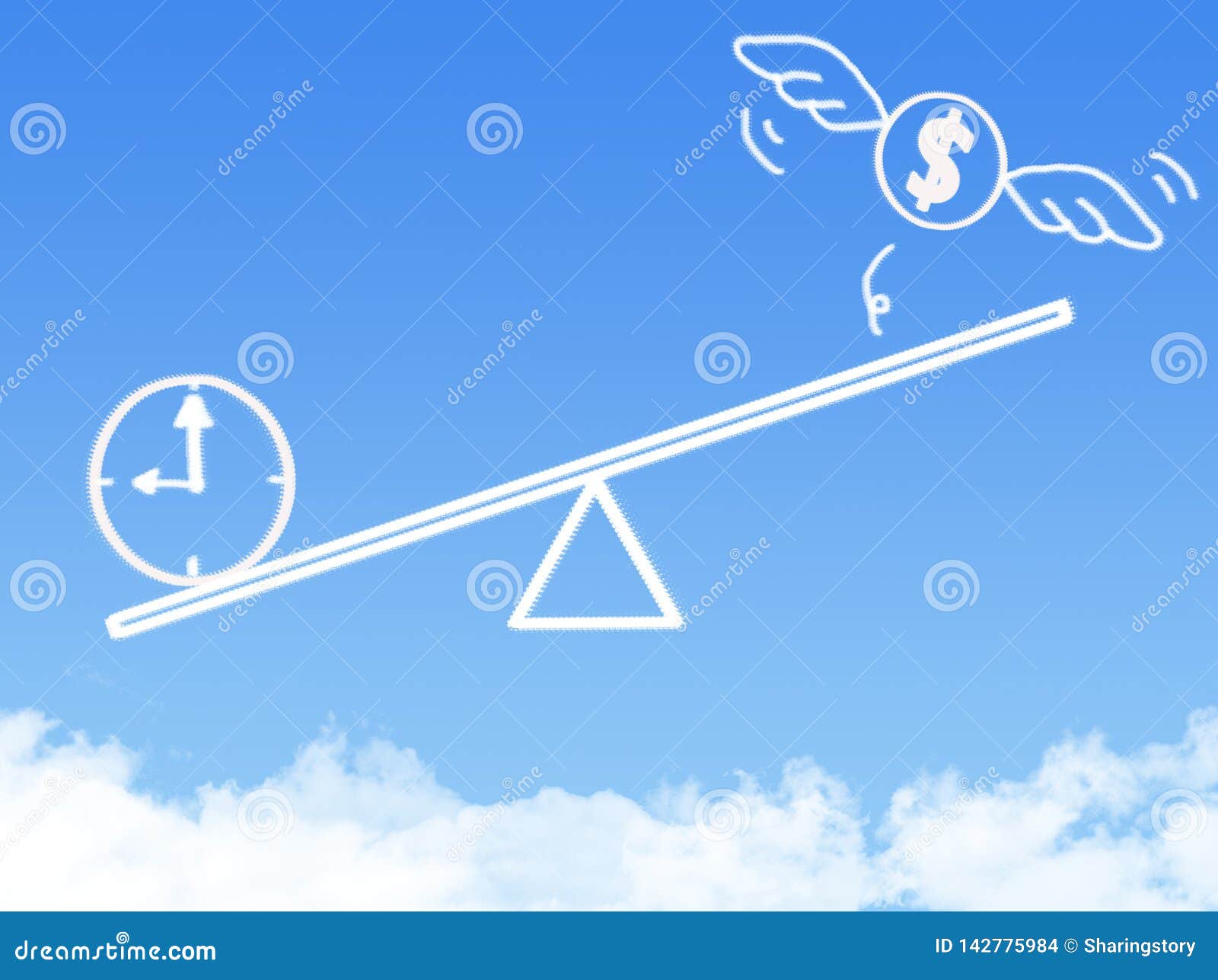 Scale Weighing Money and Time Cloud Shape Stock Illustration ...