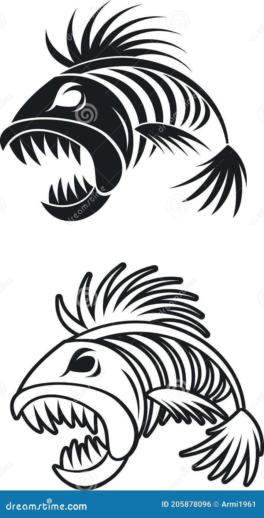 Cartoon Style Skeleton Fish Attacking Stock Vector - Illustration of ...