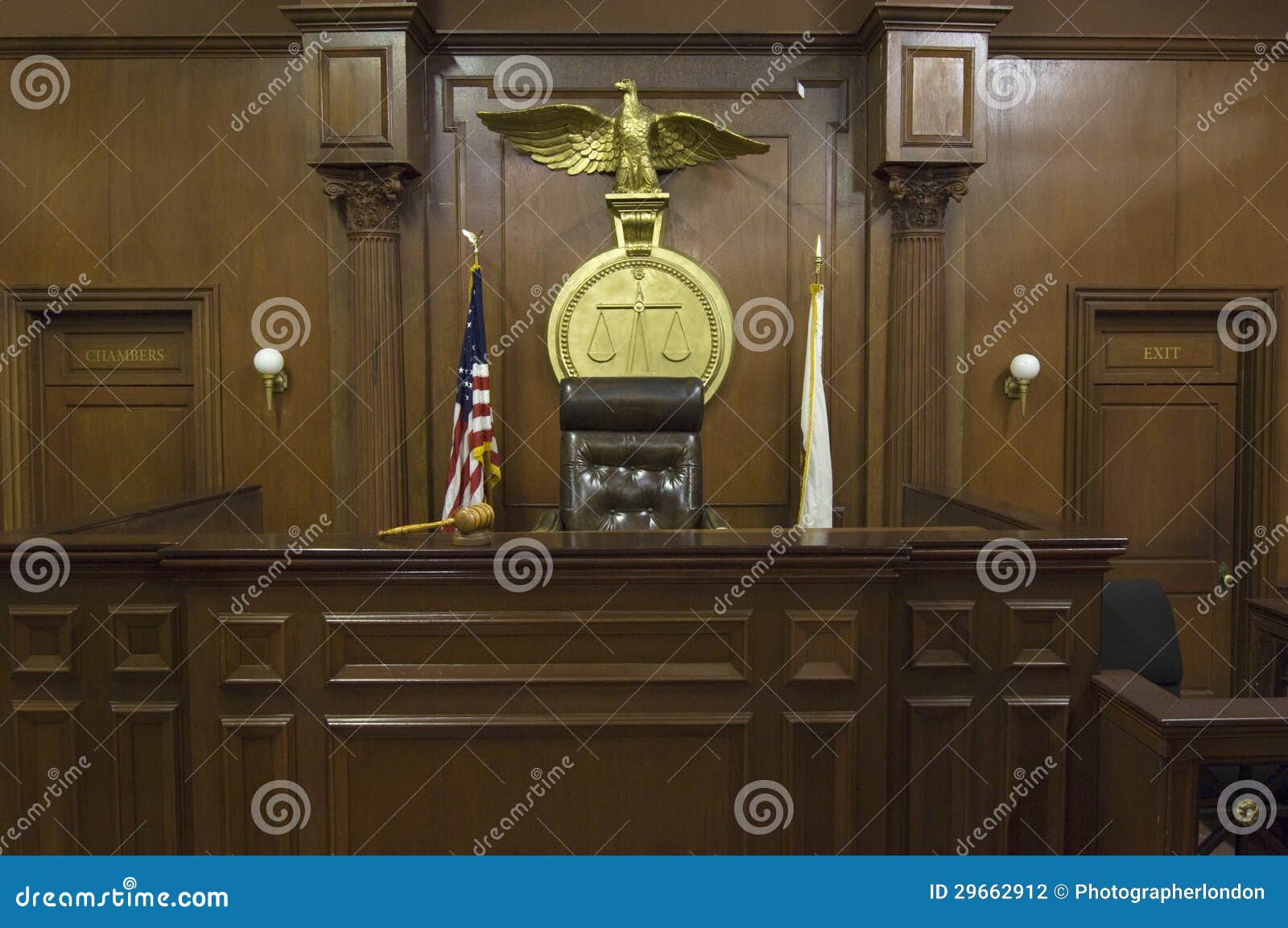 Scales Behind Judge S Chair Stock Photo - Image of litigate, hammer ...