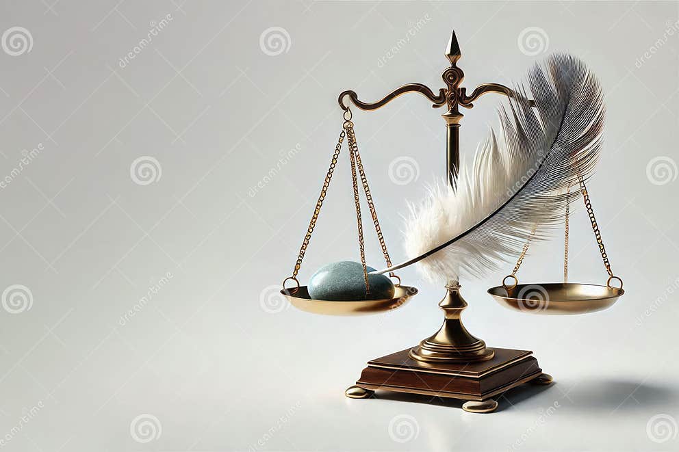 Scales with a Feather and a Stone. Space for Text. Stock Photo - Image ...