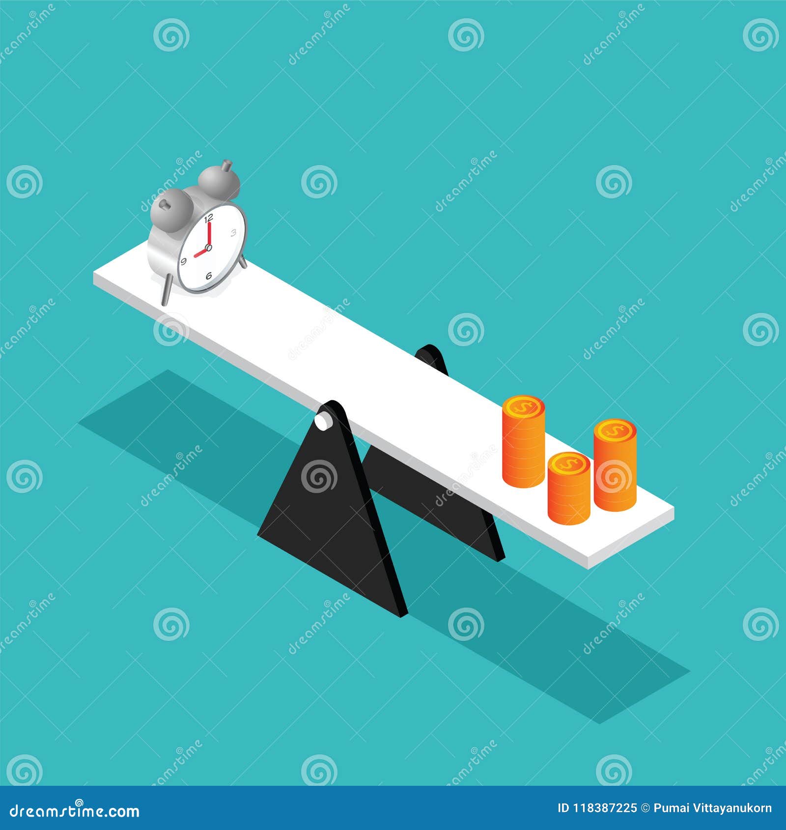 Scales with Hours and a Coin Stock Vector - Illustration of comparison ...